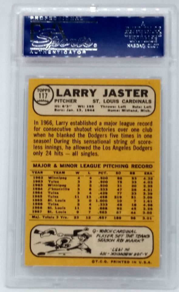 1968 Topps #117 Larry Jaster Card - Graded PSA 8 NM-MT | eBay