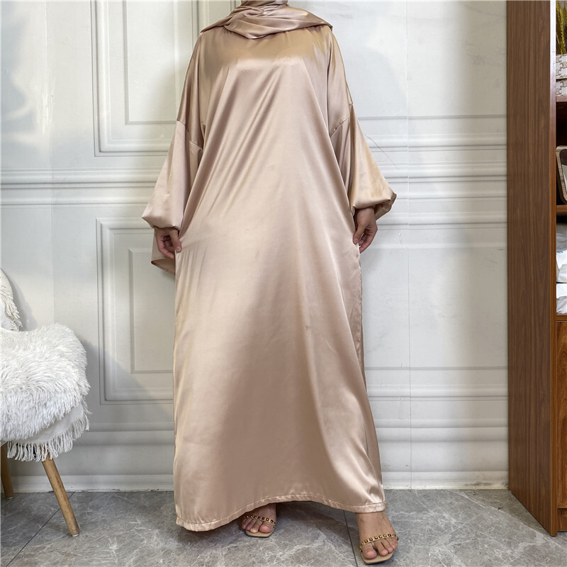 Muslim Satin Maxi Abaya Kaftan Ramadan Women Dress Arab Dubai Robe ...