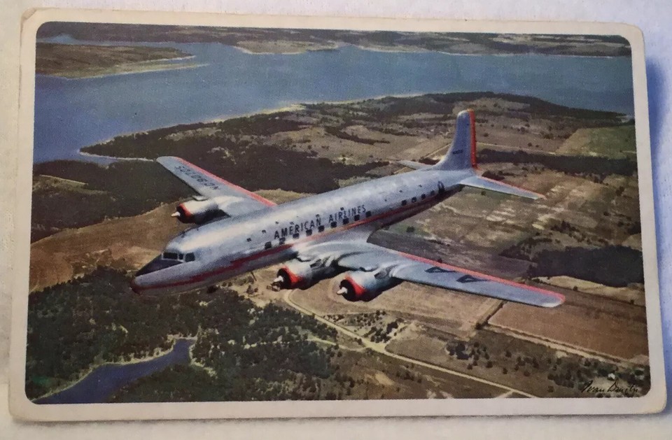 Vintage Postcard Flagship American Airlines Volando Airplane AA USA T ...