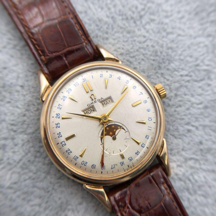 Rare omega triple calendar 2486-2 hand-rolled 214159 analog watch men ...