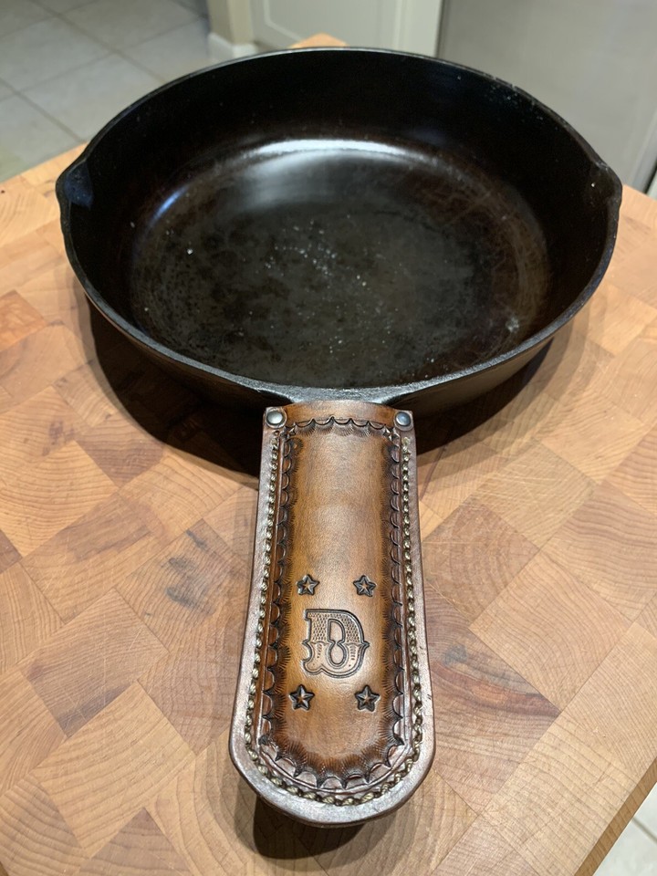 CUSTOM BUILT Leather Cast Iron Skillet Holder Handle Cover Your Choice ...