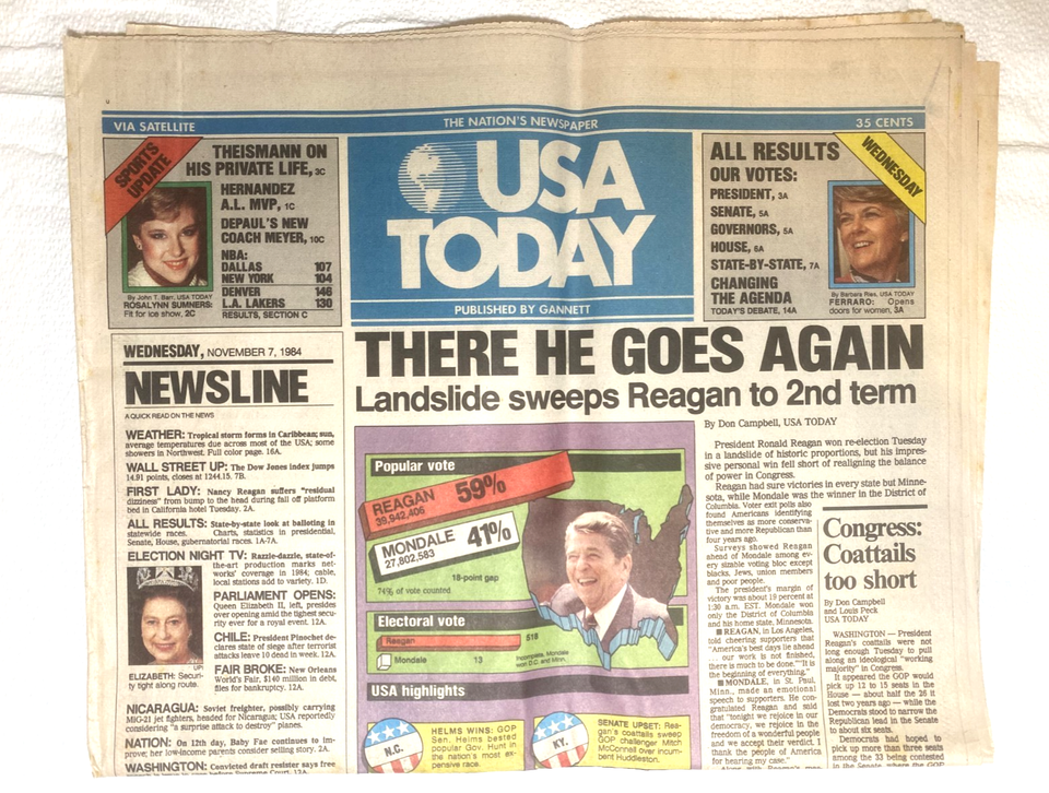 USA Today Nov 7 1984 – “There He Goes Again” Reagan Landslide Victory ...