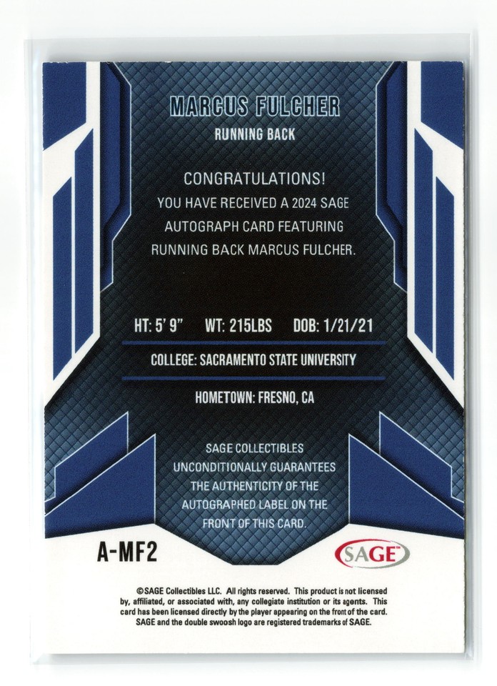 2024 SAGE HIGH SERIES FOOTBALL MARCUS FULCHER A-MF2 AUTO | eBay