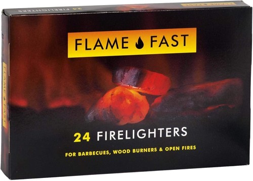 1 x Pack of 24 Flamefast Firelighters BBQ Barbeque Wood Log Burner Open ...