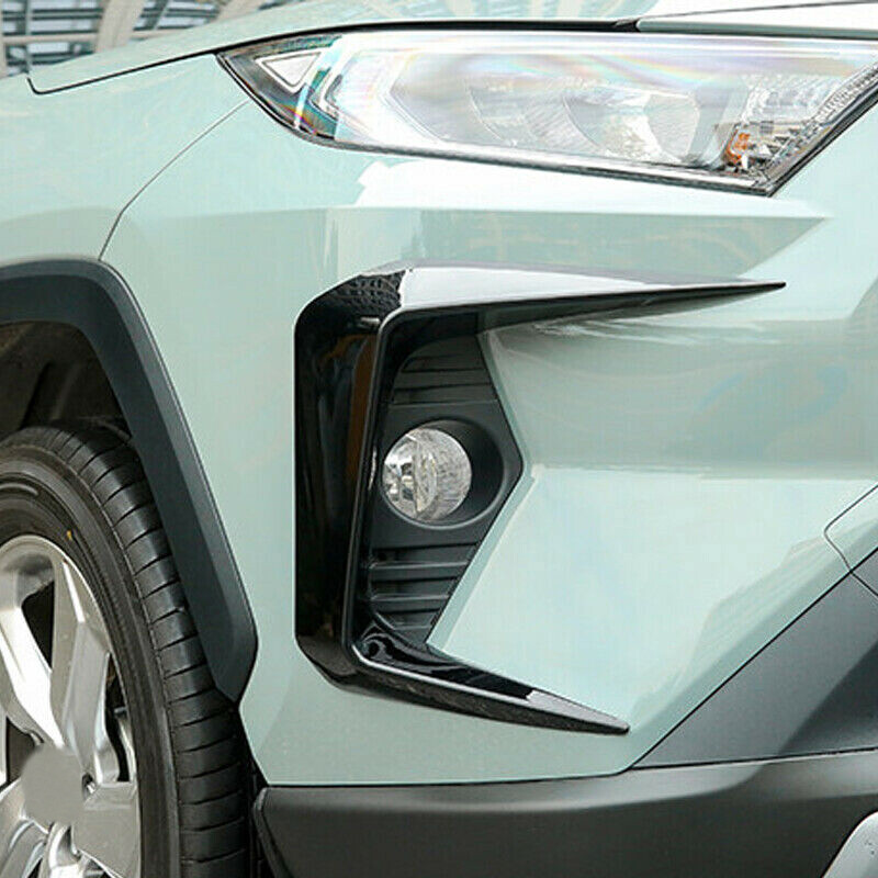 2x Glossy Black Front Fog Light Trim Cover Accessories For Toyota Rav4 ...