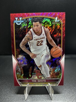 Tre White 2022-23 Bowman University Chrome /10 Red Shimmer Refractor ...