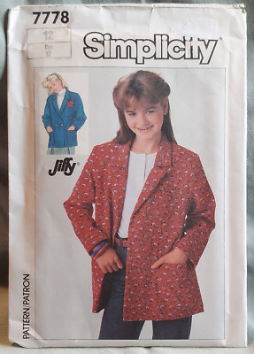 Vintage Simplicity 7778 Sewing Pattern Girls' Unlined Jacket Size 12 ...