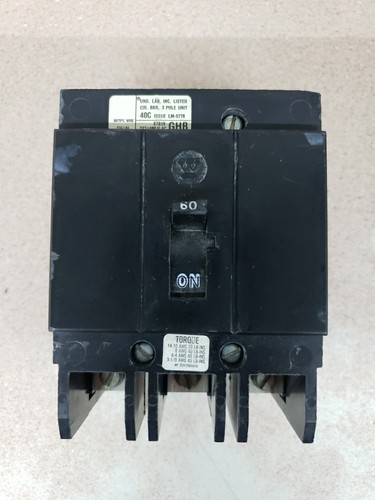 1) EATON GHB3060 60Amp 480V 3 Pole Bolt on Circuit Breaker W ...