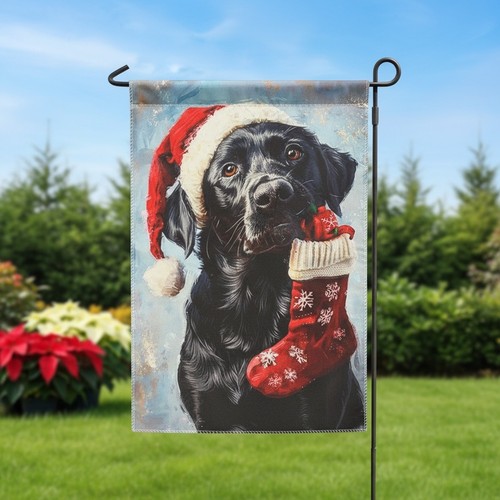 Black Lab Dog Santa Hat Christmas Stocking Garden Flag Holiday Decor | eBay