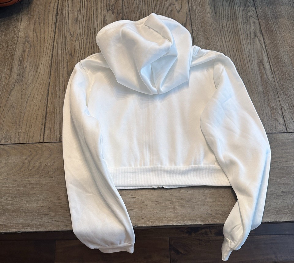 Women’s White Zip Up Cropped Hoodie Size Med New Without Tags Never ...