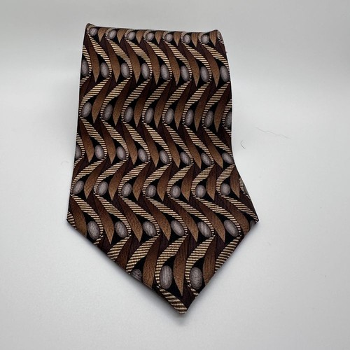 Louis Roth Hand Made 100% Silk Tie – Brown, Gold, and Beige Geometric ...