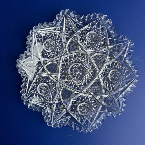 VTG Cut Lead Crystal 8” Dish Saw Tooth Edge Intricate Design Pattern | eBay