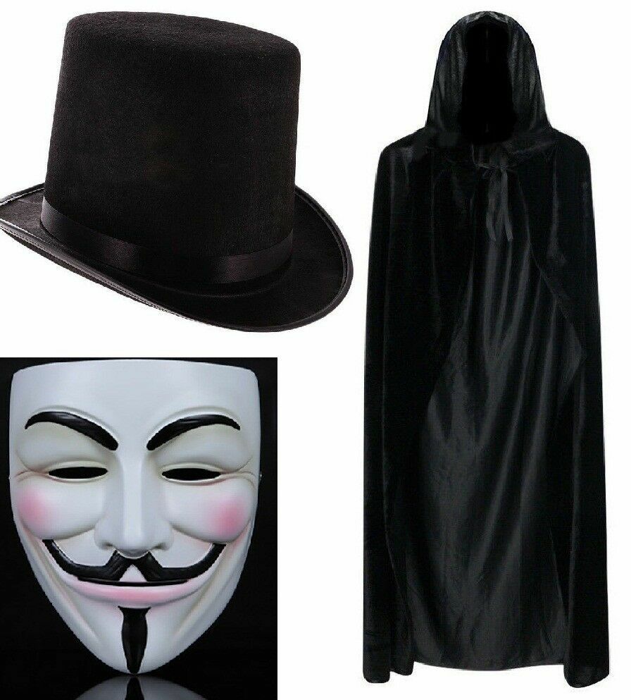 Anonymous Mask, Cape & Top Hat V For Vendetta Guy Fawkes Adult ...