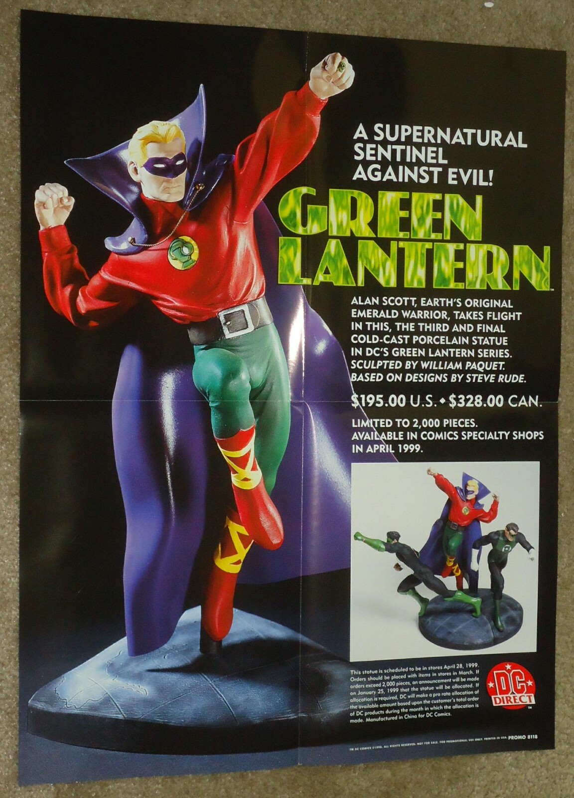 Green Lantern Alan Scott Statue Comics Promo Poster | eBay