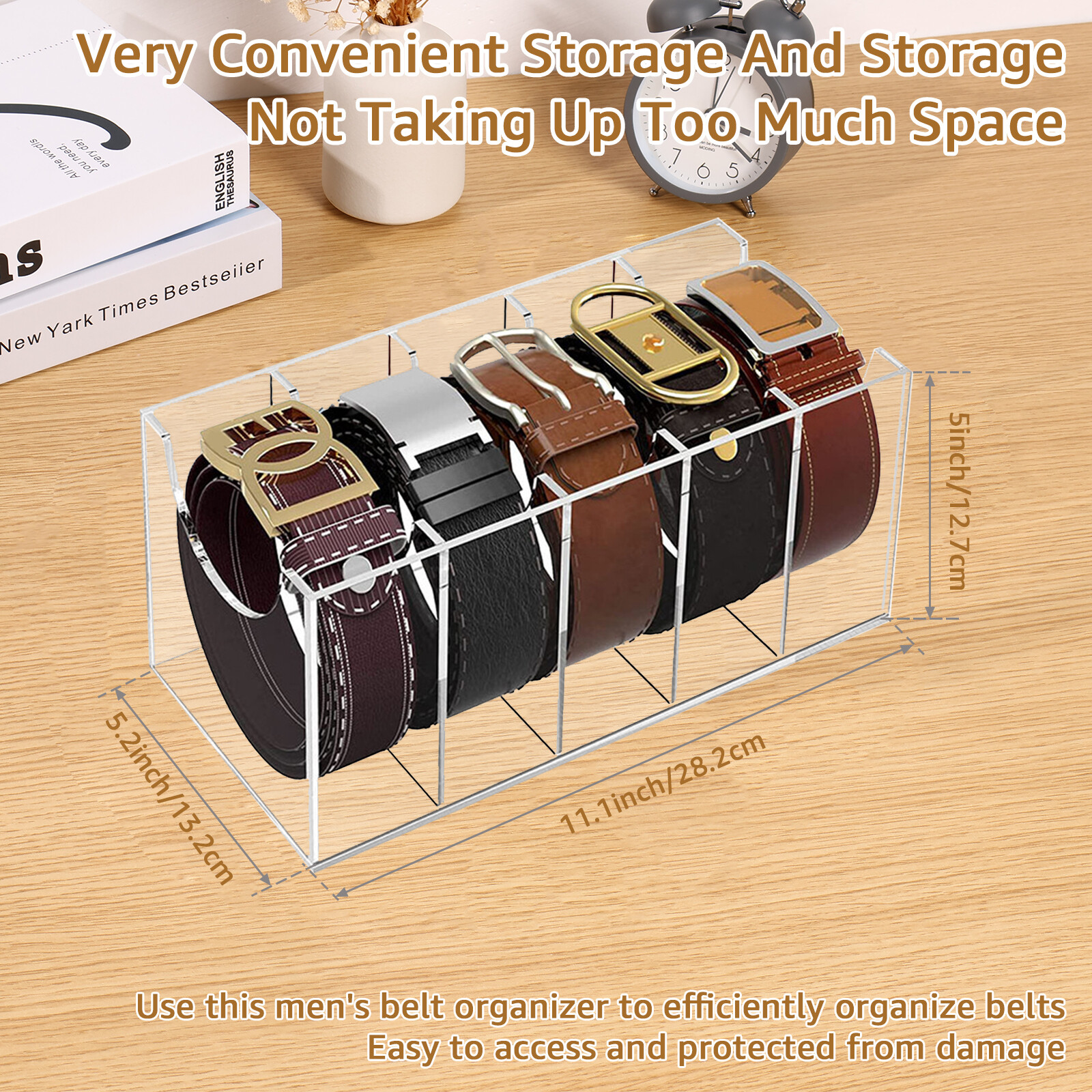 Belt Organizer Acrylic 5 Grid Storage Holder Container Tie Box Case ...