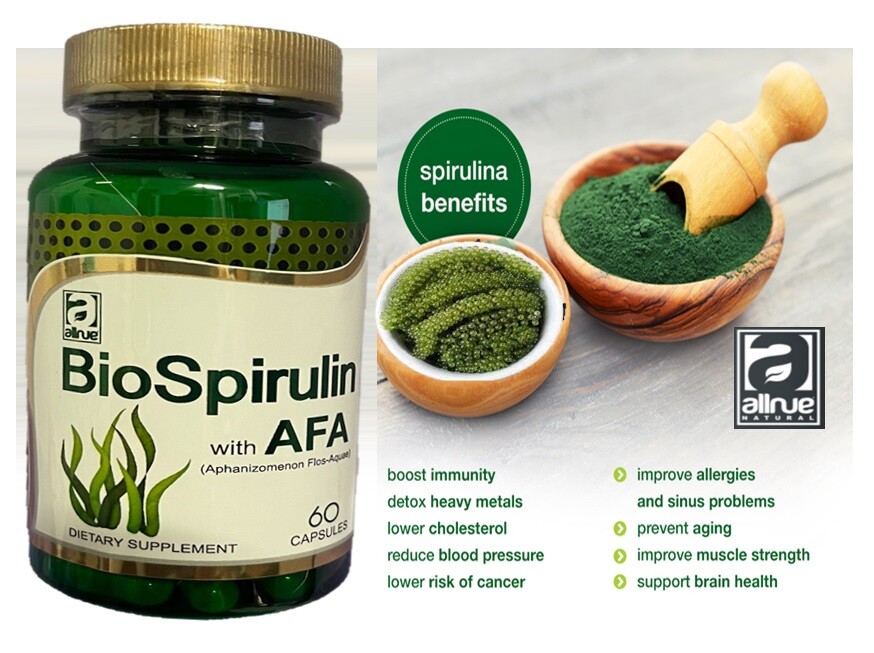 Allnue Biospirulin Plus AFA Dietary Supplement 60 Capsules 3/20 for ...