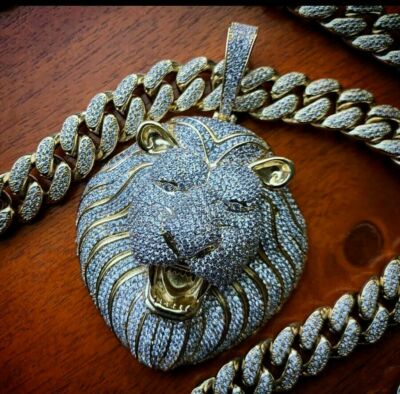 HipHop Style Bling Bling Rapper Lucky LION-KING Pendant 925 Sterling ...