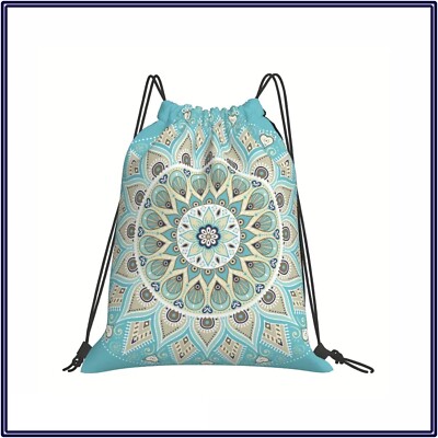 NWT Drawstring Backpack Travel School Book Bag Mandala Ethnic Teal ...