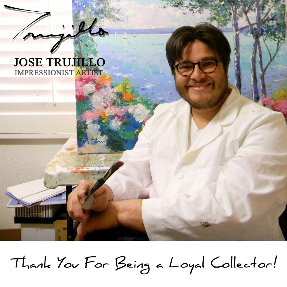 JOSE TRUJILLO Red Treeline Sunset Sky Atmospheric ART Oil Painting ...