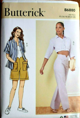 BUTTERICK PATTERN 6880 SHIRT PANTS SHORTS MISSES SIZES 16 18 20 22 24 ...