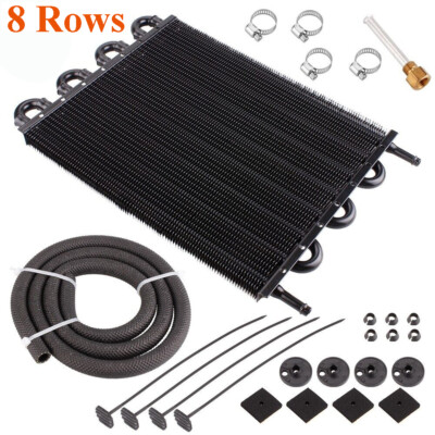 8 Rows Aluminum Remote Transmission Oil Cooler Radiator Converter Kit ...
