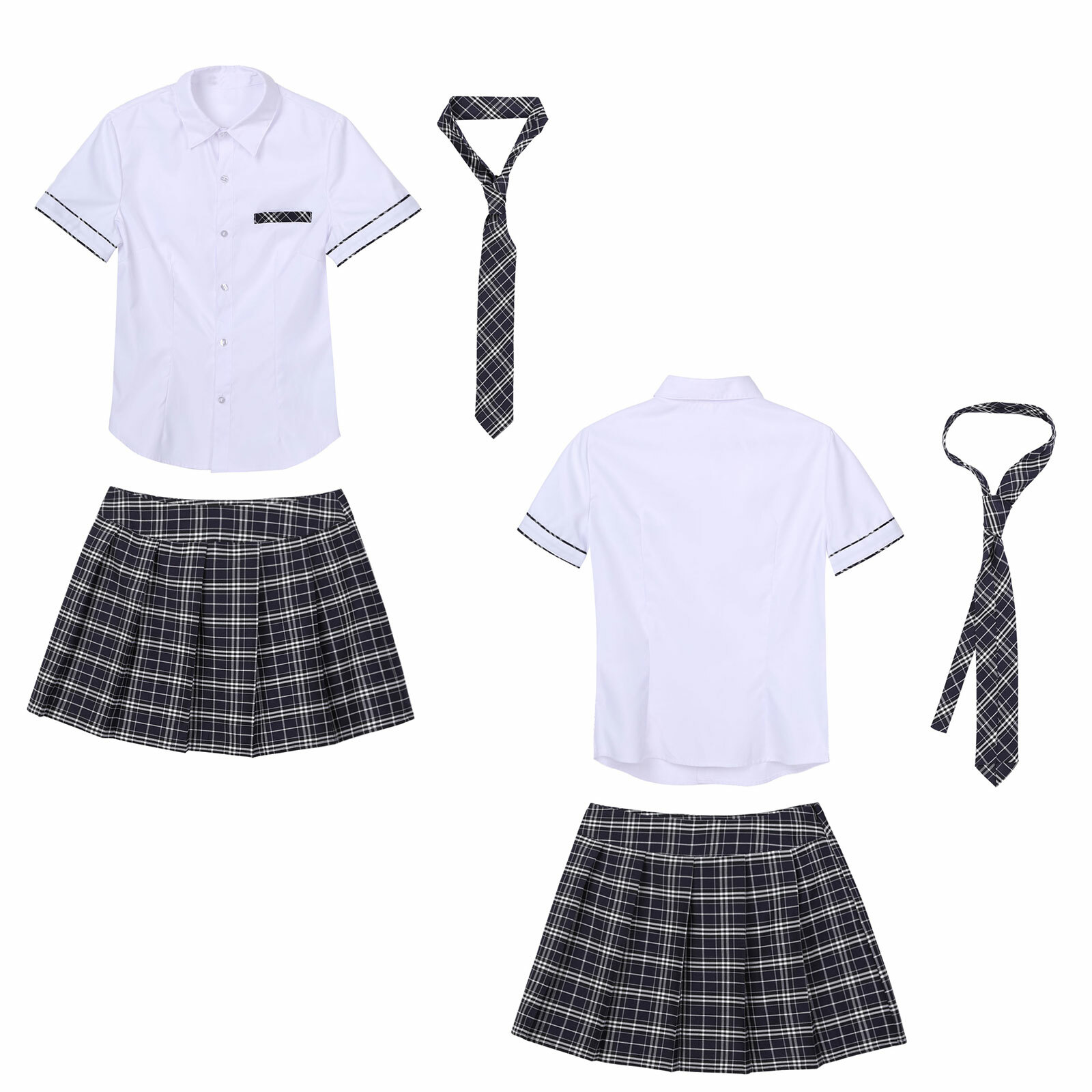 Women's Plaid Skirt Girl Student Cosplay Dress Set School Adult Uniform ...