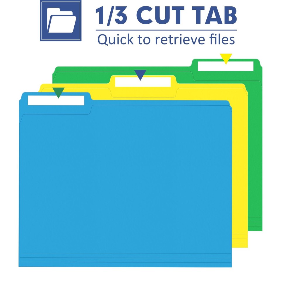 File Folder, 220 Pack Colored File Folder, 1/3 Cut Tabs, Letter Size ...
