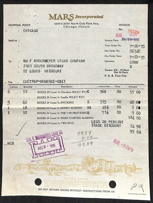 Chicago Mars Incorporated Milky Way Snickers Candy Bars 7/29 1935 ...