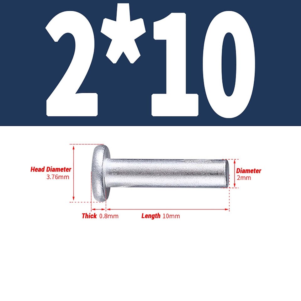 Aluminium Flat Head Solid Rivets Diameter M2 M2.5 M3 M4 M5 M6 M8 Rivet ...