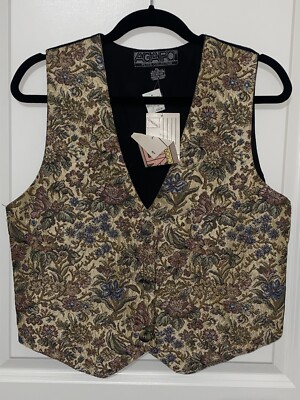 Agapo Women’s Vest Vintage Size Petite Large Tapestry Floral Cream ...