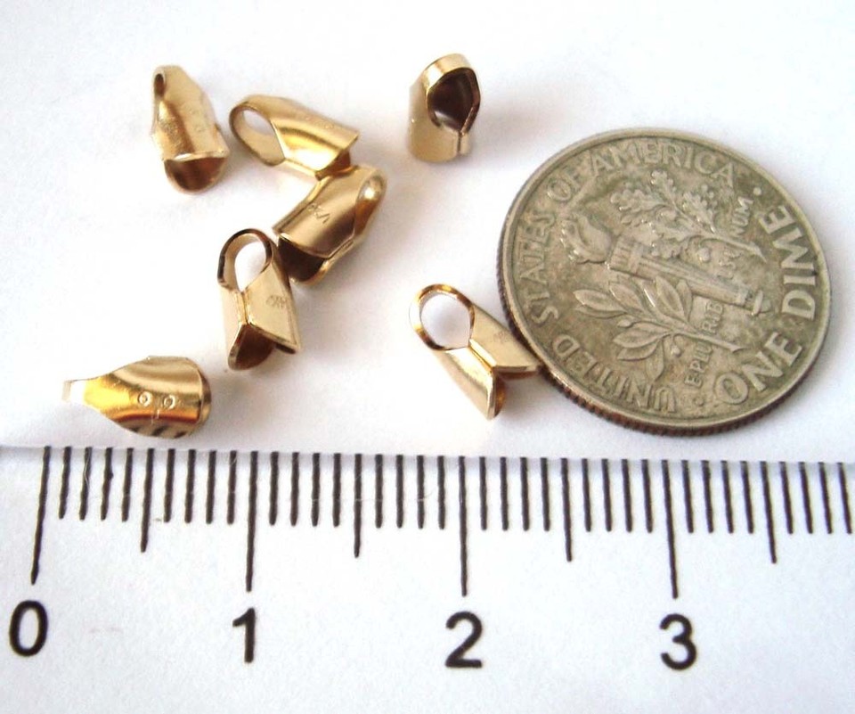 20pcs 3mm 14k Yellow Gold Filled end cap Endcap for leather chain cover ...