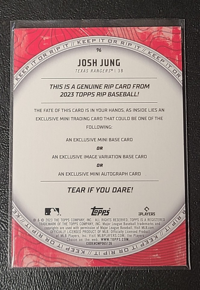 2023 Topps Rip Josh Jung Unripped Black RC #'d 35/50 Texas Rangers ...