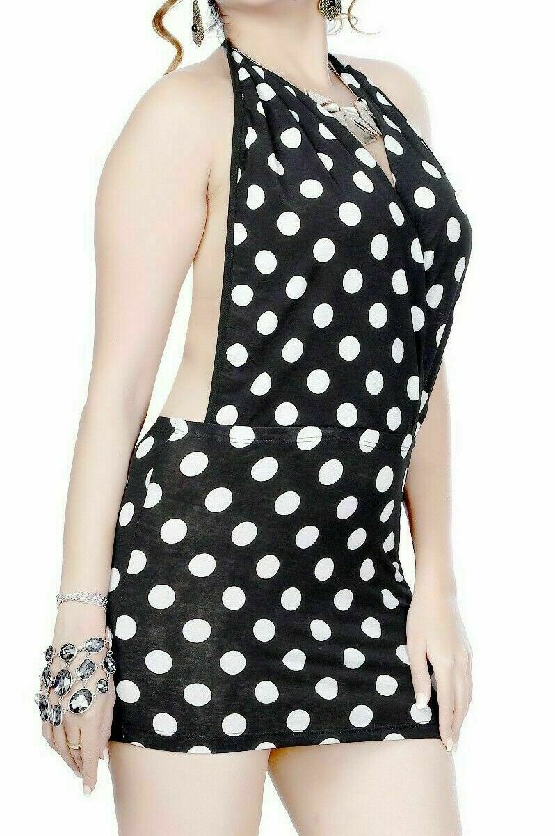 Short Micro Mini Dress Women's Club Party Holiday Polka Dot Plunge Neck ...