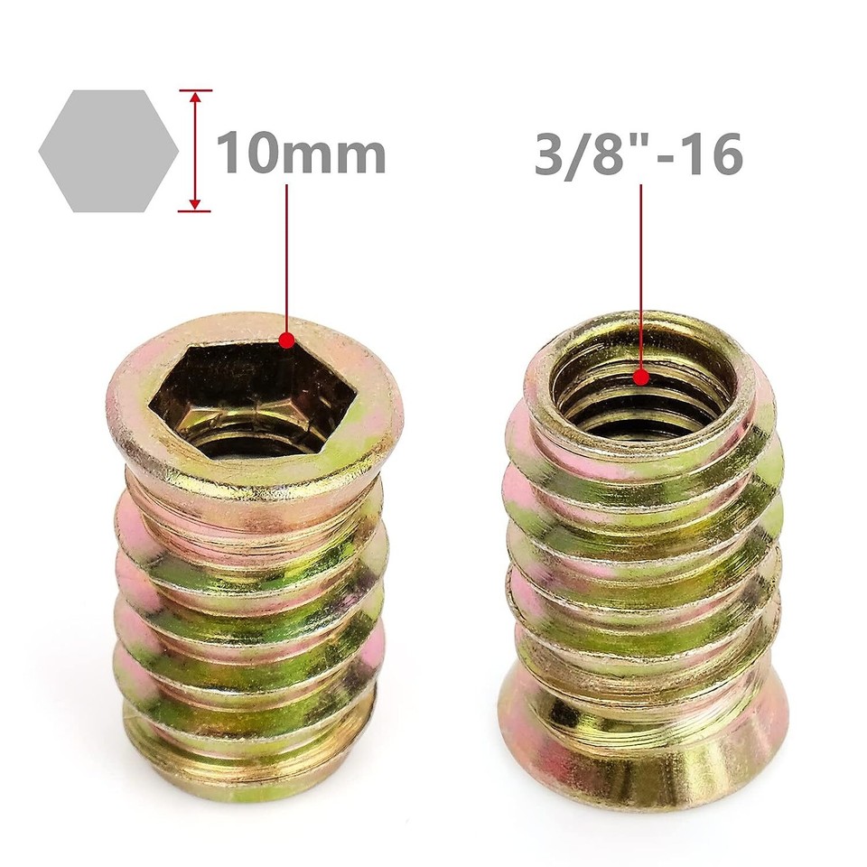 40Pcs 3/8"-16 X 25Mm Threaded Inserts for Wood Furniture Screw in Nut Inserts | eBay