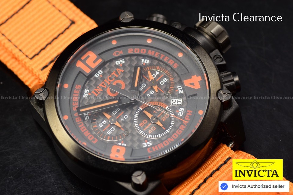 Invicta CORDUBA Men's 50mm Chronograph Black Dial Orange Tone Leather ...