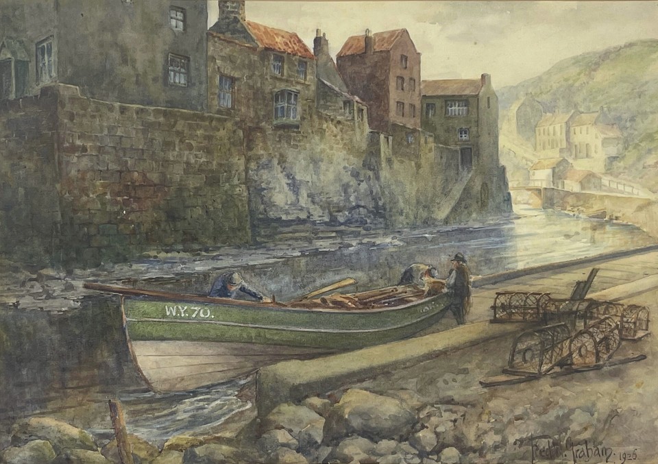 Antique Watercolor Painting Fred E. Graham Listed Artist Fishing Boat ...