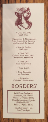 Vintage Borders Bookstore Lancaster Pennsylvania Paper Bookmark | eBay