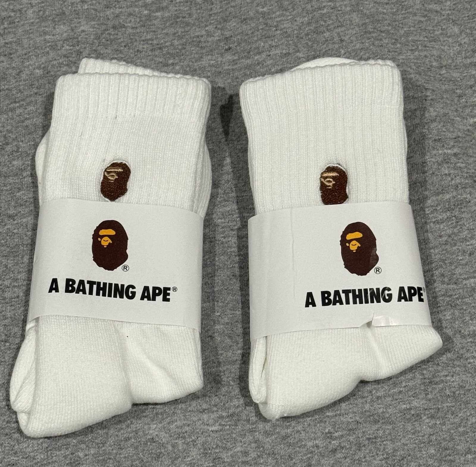 BAPE One Point Ape Embroidered Logo Socks Adult White BATHING APE 2 ...