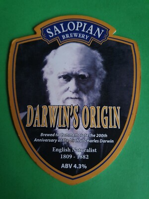 SALOPIAN brewery beer pump clip badge DARWIN'S ORIGINAL real ale ...