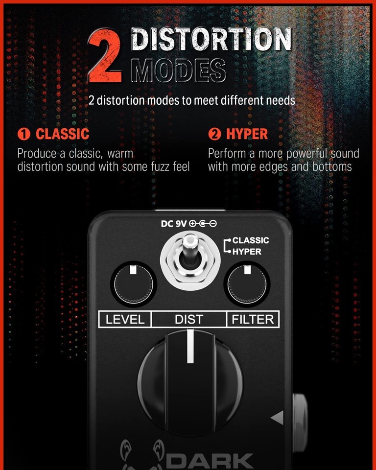 Donner Distortion Pedal Dark Mouse Distortion 2 Modes Classic Hyper ...