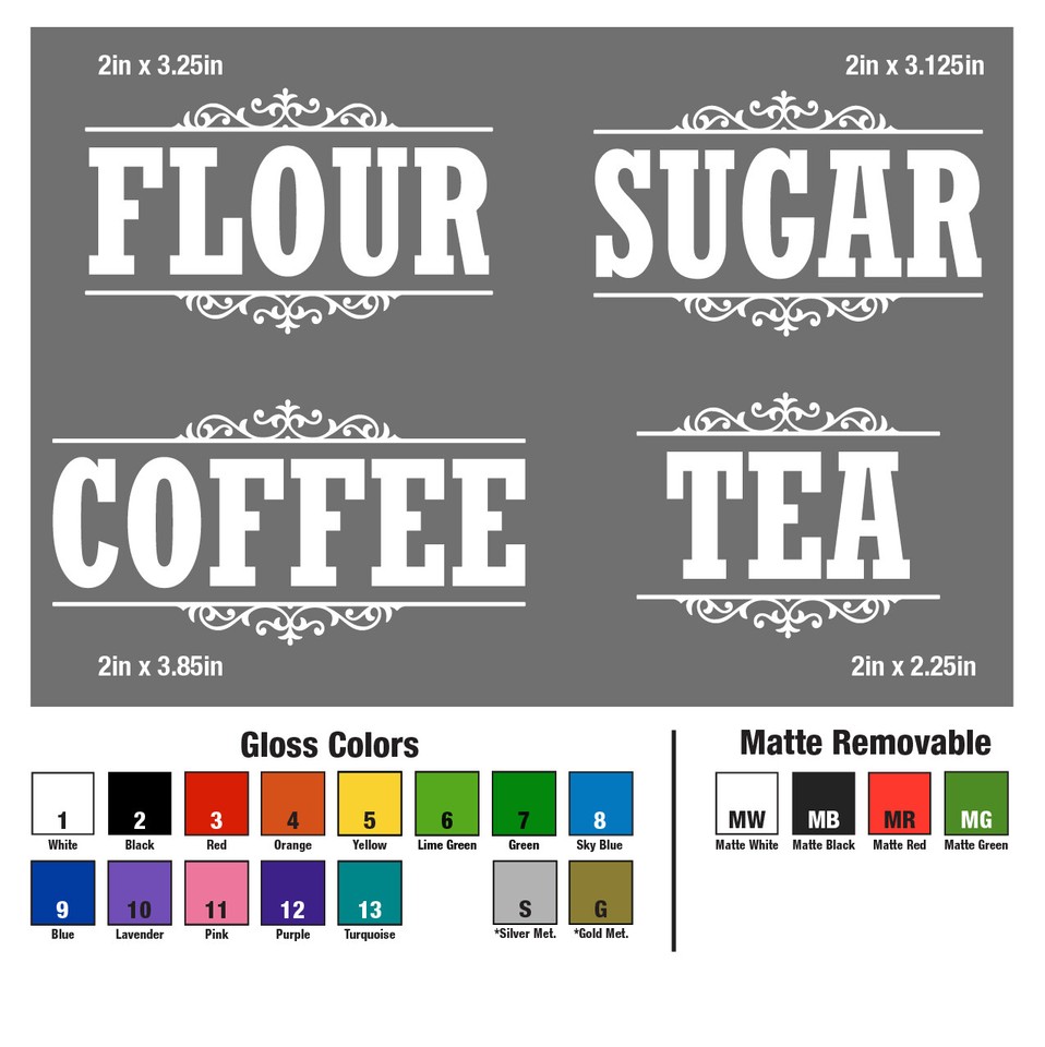 2 inch Canister Label Set Decal Stickers Kitchen Home Pantry Flour ...