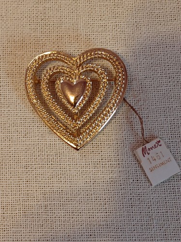 Vintage Signed Womens Monet Brooch Gold Tone Open Work Heart 2" | eBay