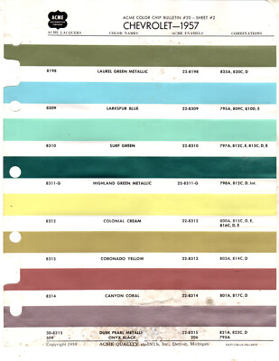 1957 CHEVROLET 150 BELAIR 210 DELRAY NOMAD 57 ORIGINAL PAINT CHIPS ACME ...