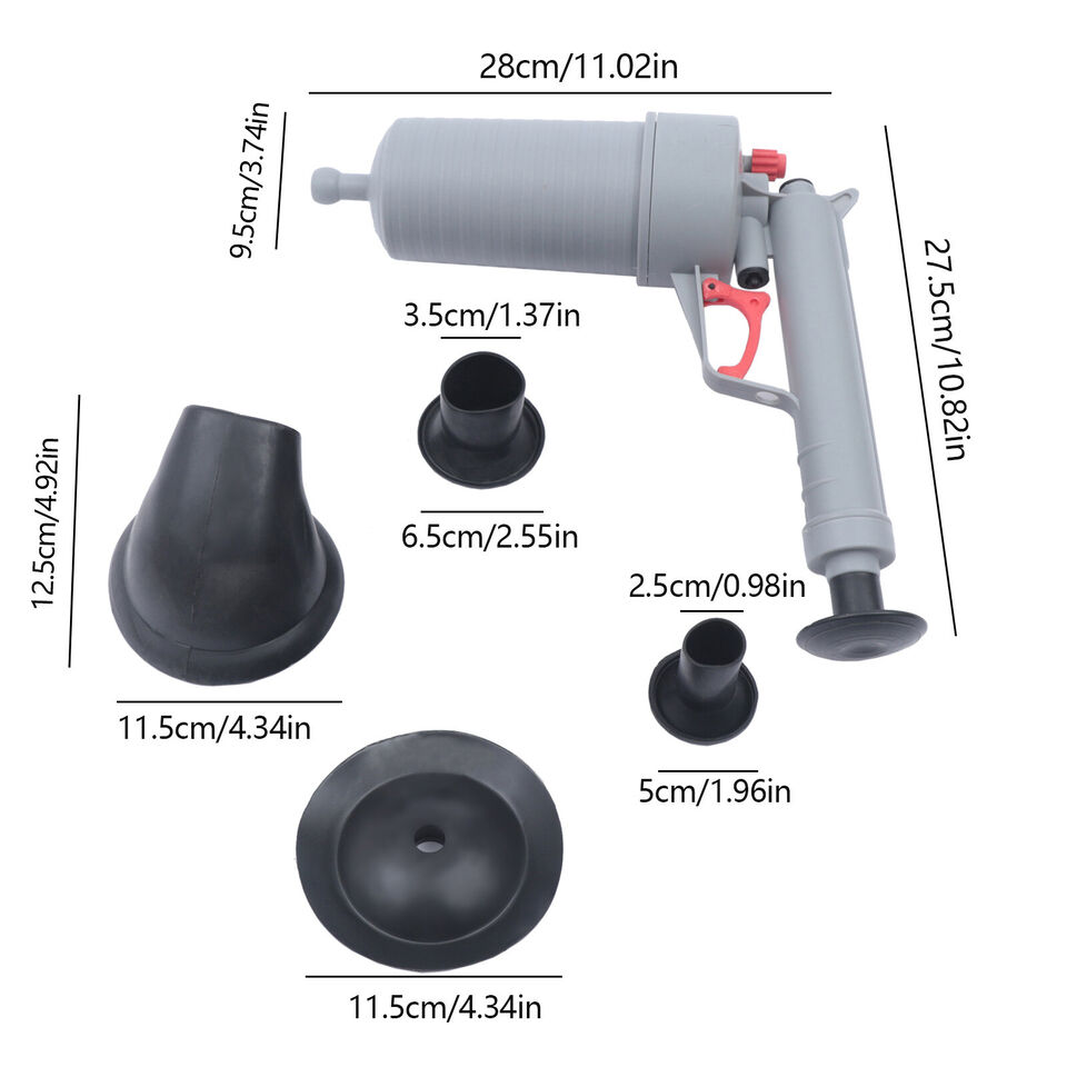 High Pressure Air Drain Blaster Gun Pump Plunger Toilet Sink Pipe Clog