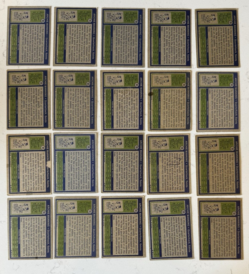 1972 Topps - Archie Manning 55 Rookie Card New Orleans Saints Lot of 20 ...