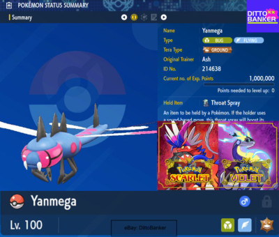 Pokemon Scarlet/Violet SHINY YANMEGA Lv100 Modest 6IV Throat Spray ...
