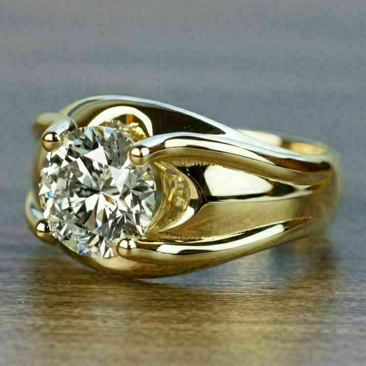 2Ct Round Simulated Diamond Men Solitaire Engagement Ring 14K Yellow ...