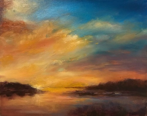 ACEO ATC Signed Print Sunset Marsh “Day’s End” Small Art Artist Trading ...