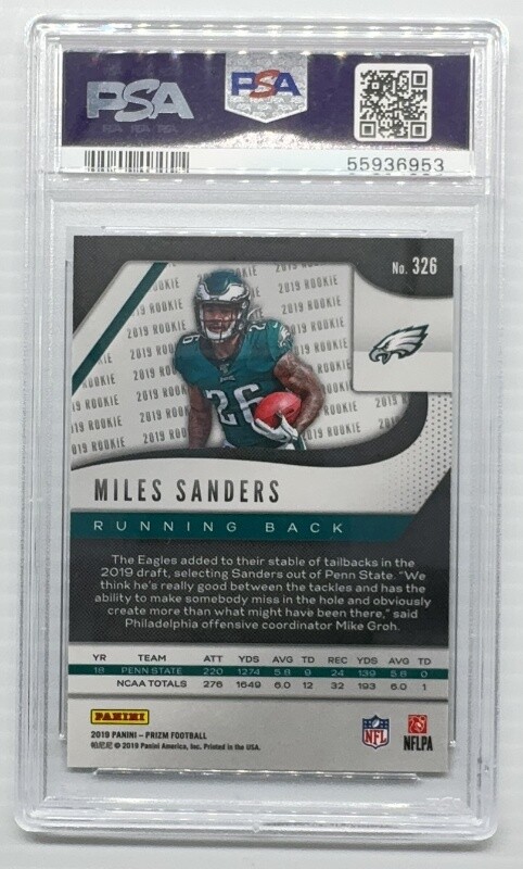 2019 Panini Prizm Miles Sanders Rookie RC #326 PSA 10 Philadelphia ...