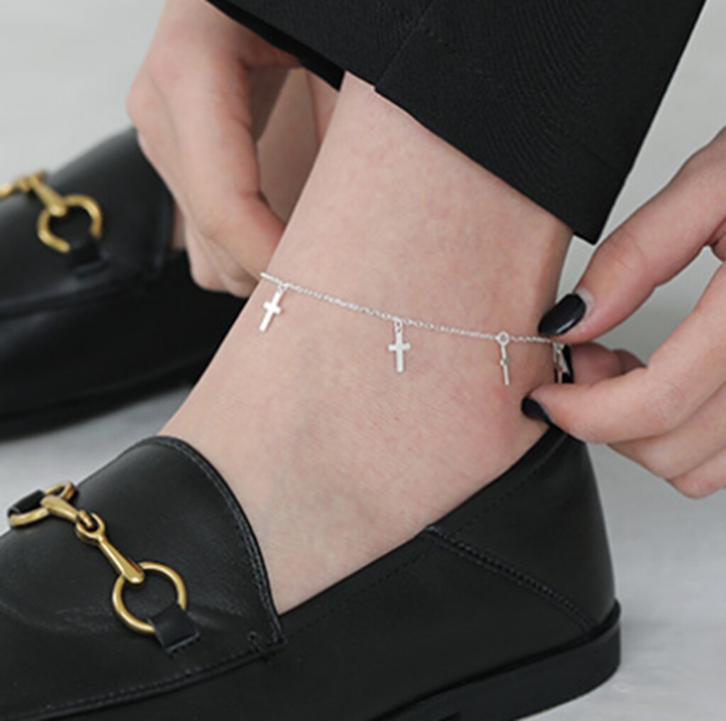 Women Girl 925 Sterling Silver Dangle Bless Cross Chain Anklet Bracelet 7.3-8.8" | eBay